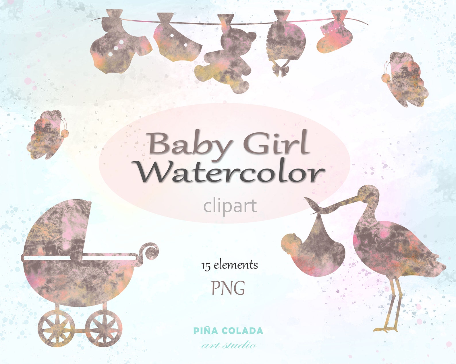 Baby Girl Watercolor Clipart Silhouettes, Baby Shower, Nursery ...