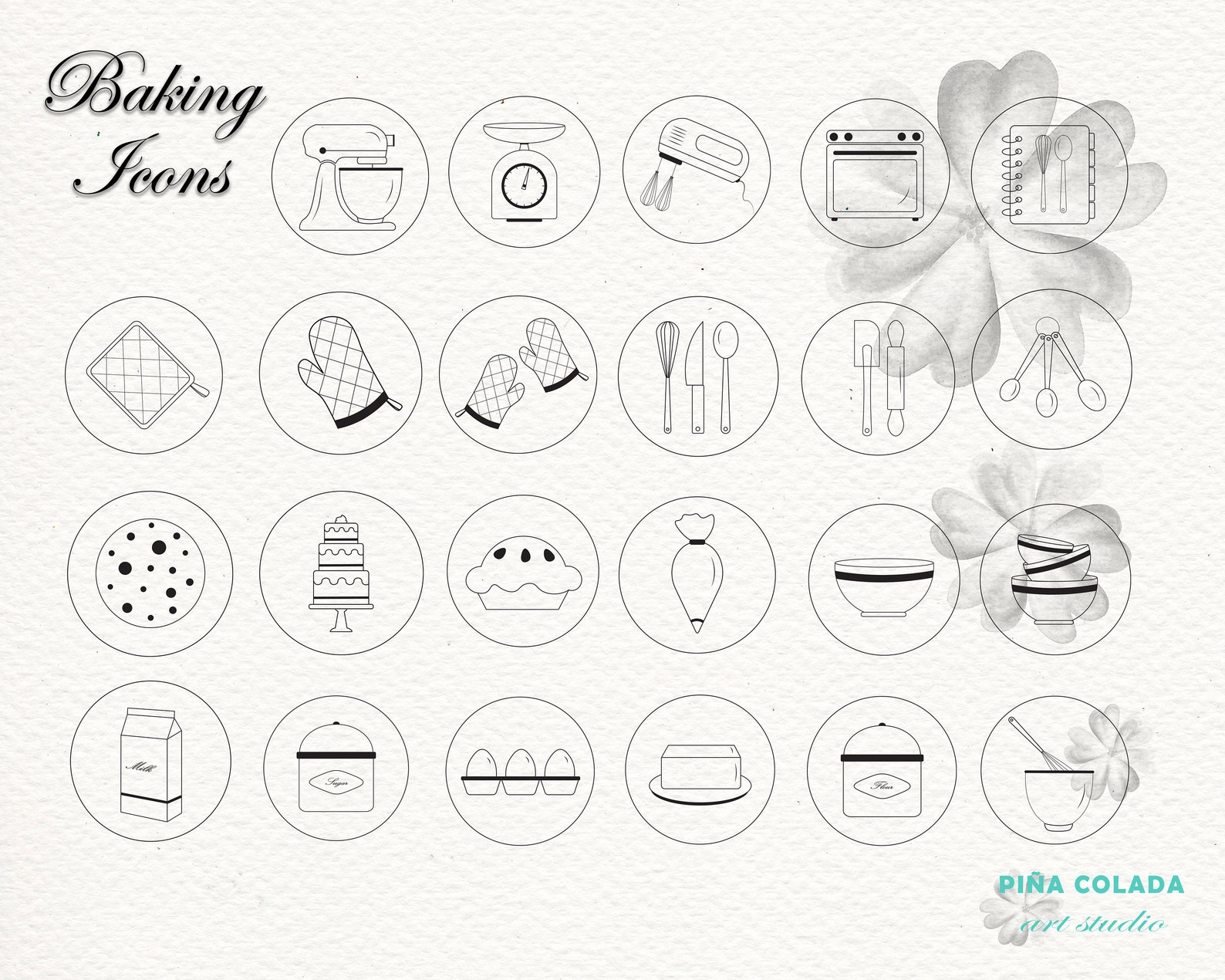 Baking Icons Clipart Tools Ingredients Bakery Instagram - Etsy