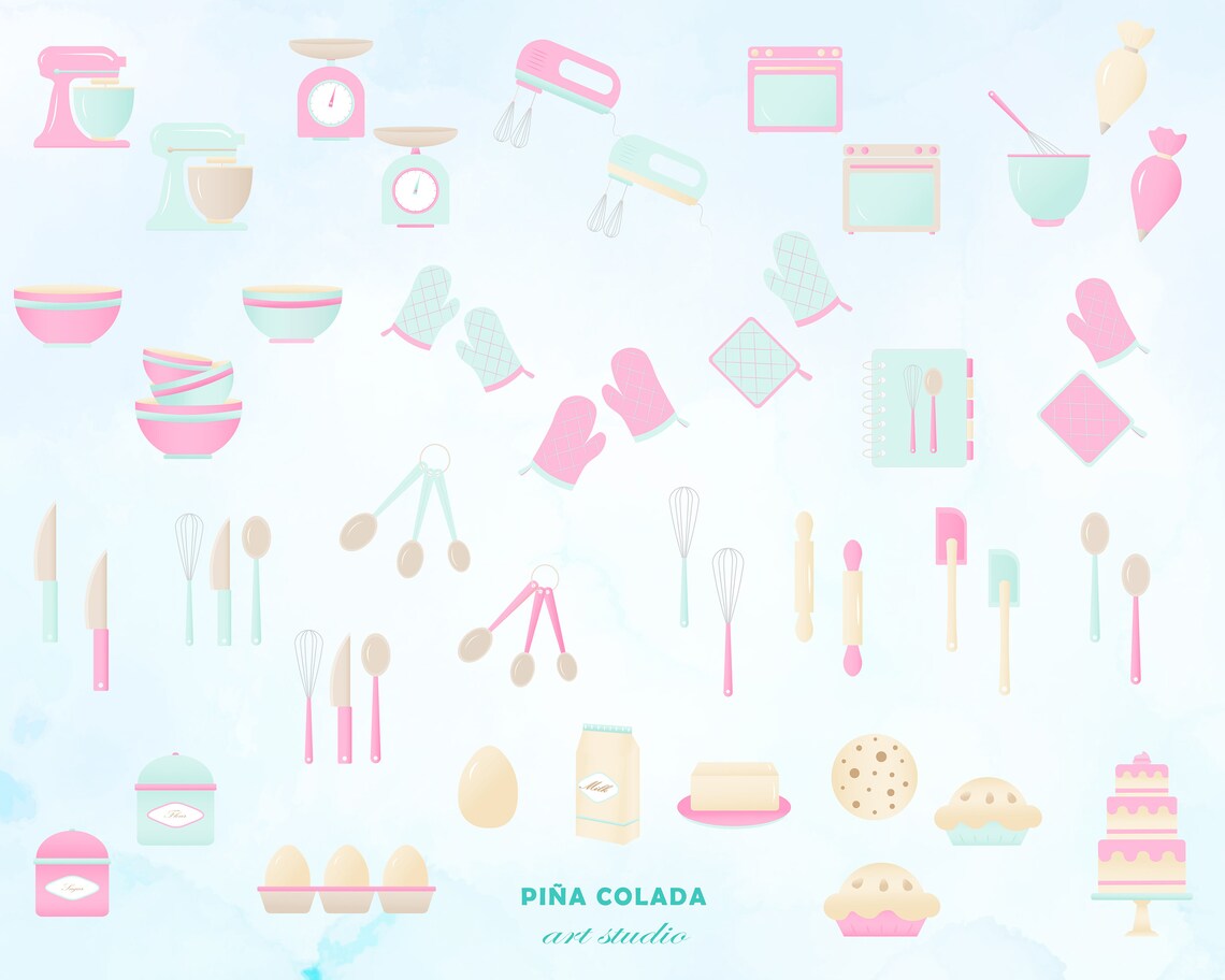 Baking Clipart Tools Mixer Scale Oven Spoons Bakery - Etsy