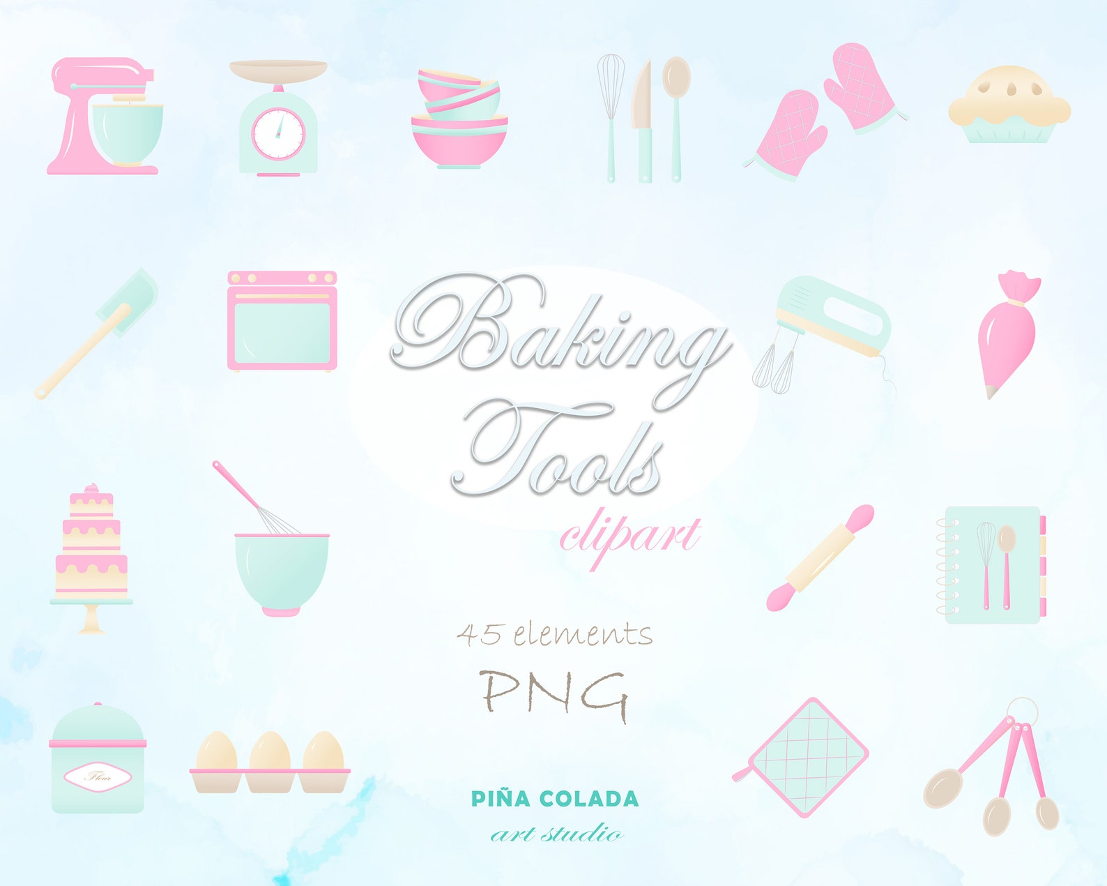 Baking Clipart Tools Mixer Scale Oven Spoons Bakery - Etsy
