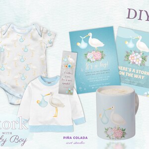 Stork With Baby Boy Clipart - Baby Shower, DIY, Digital, PNG - Etsy Canada
