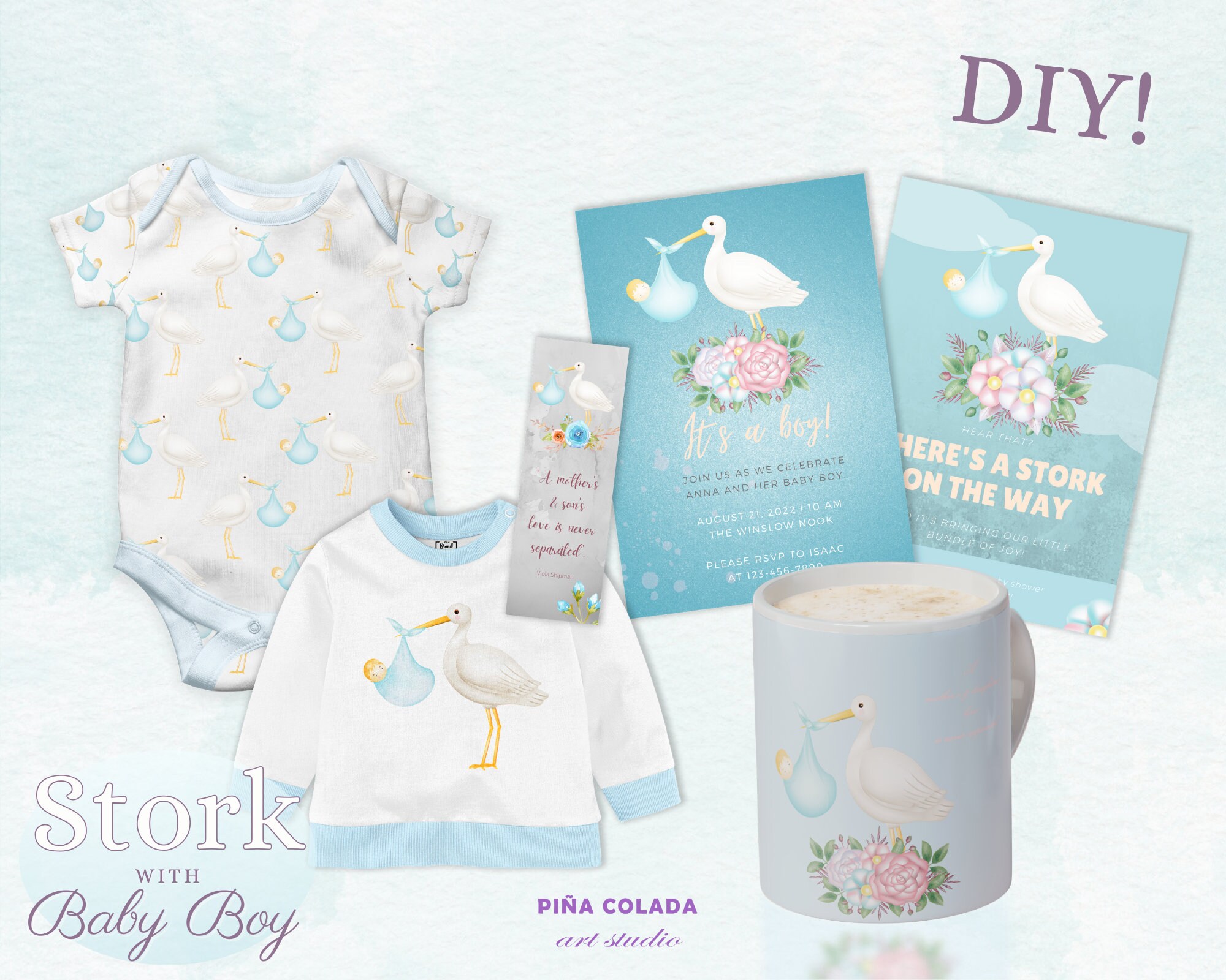 Stork With Baby Boy Clipart - Baby Shower, DIY, Digital, PNG - Etsy Canada