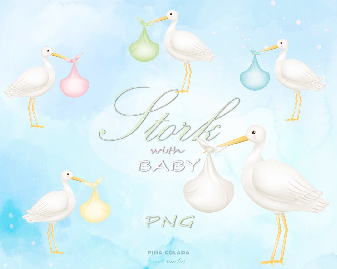 Stork With Baby Clipart Baby Shower, Nursery, DIY, Digital, PNG - Etsy