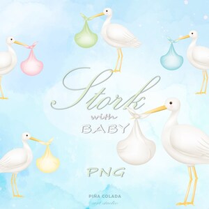 Stork With Baby Clipart Baby Shower, Nursery, DIY, Digital, PNG - Etsy