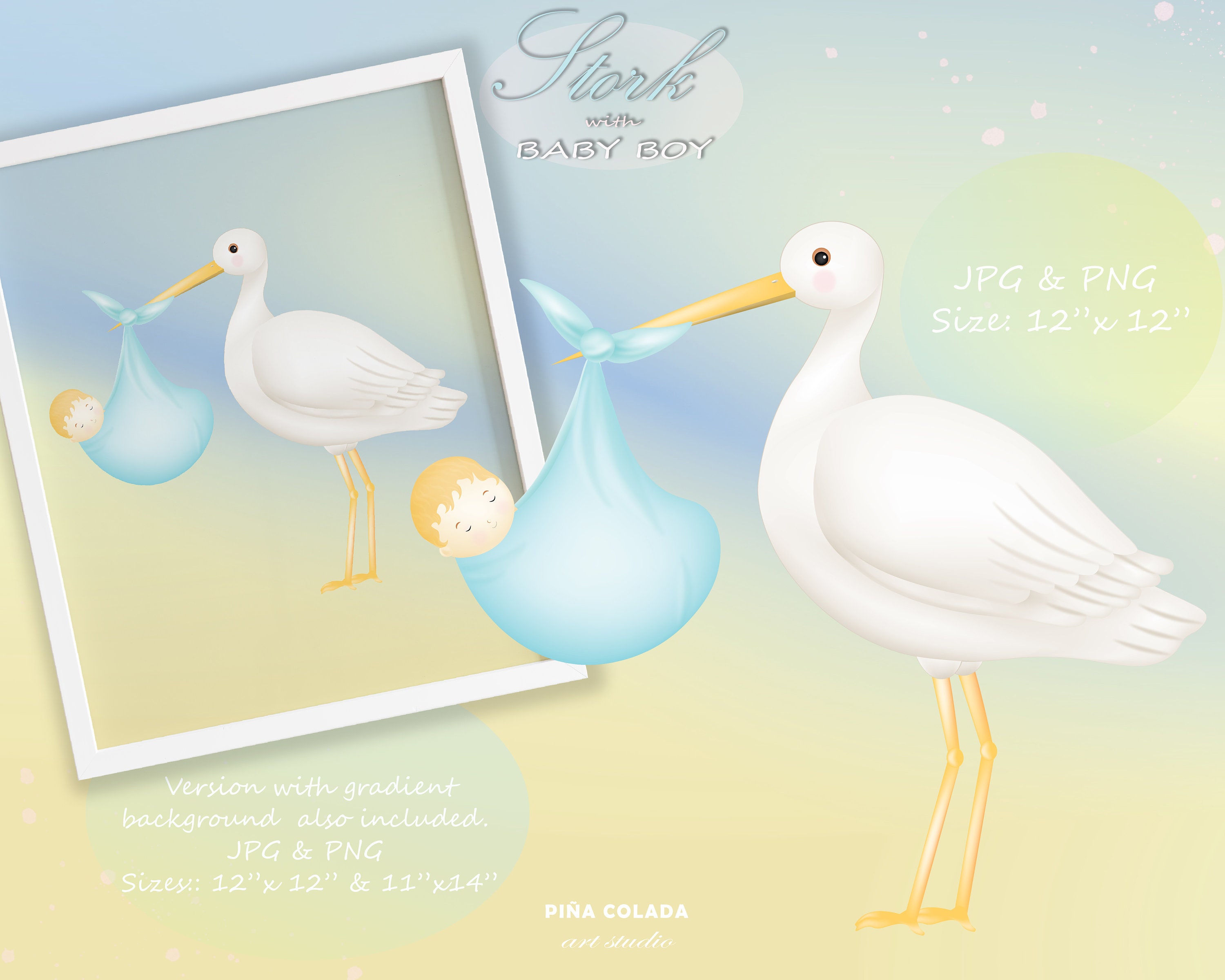 Stork With Baby Boy Clipart Baby Shower DIY Digital PNG - Etsy Canada