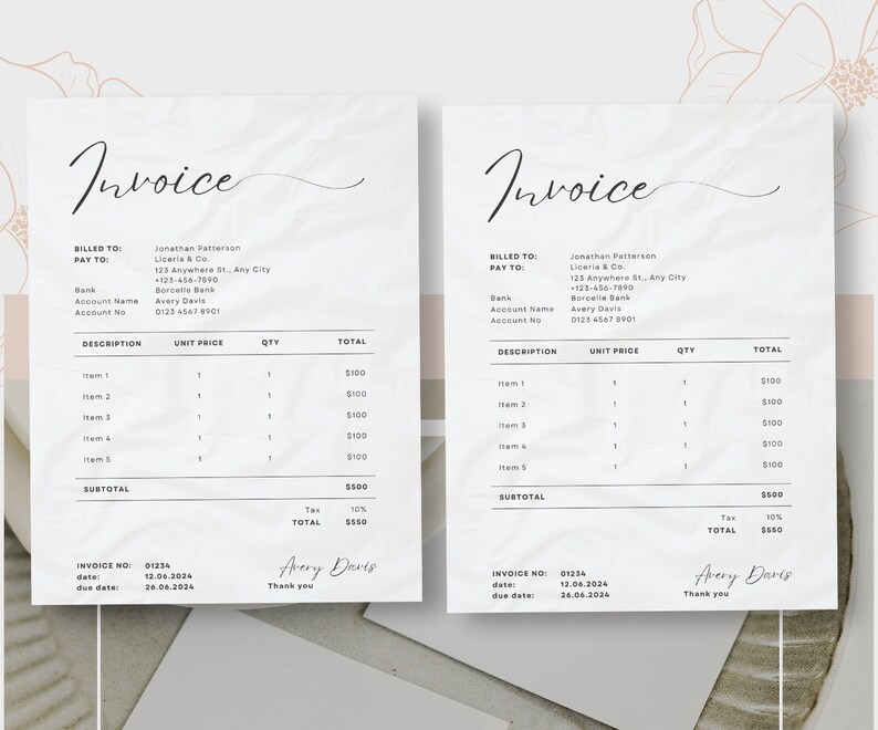 Beige Aesthetic Simple Invoice, Invoice Template Editable Small ...