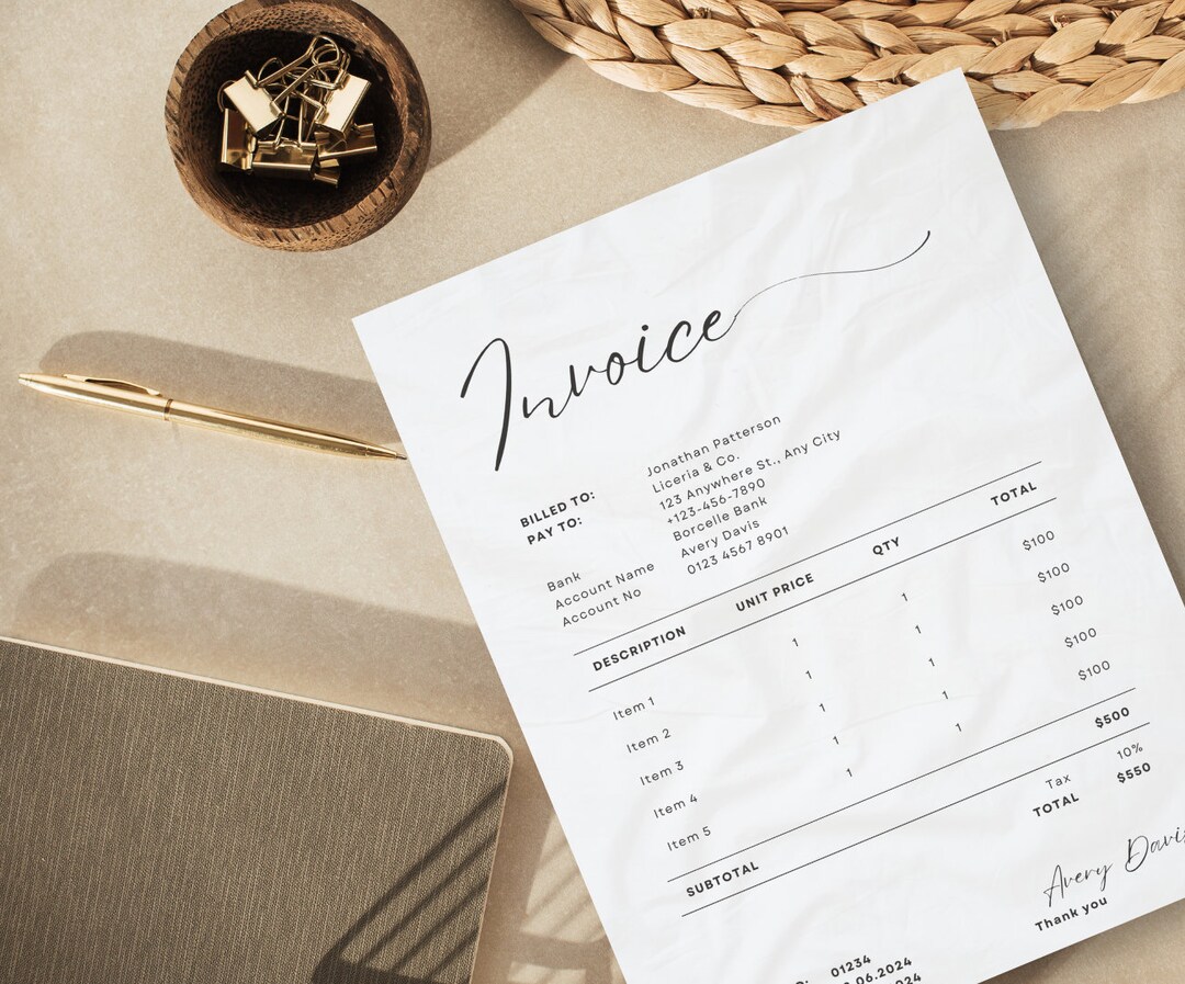 Beige Aesthetic Simple Invoice, Invoice Template Editable Small ...