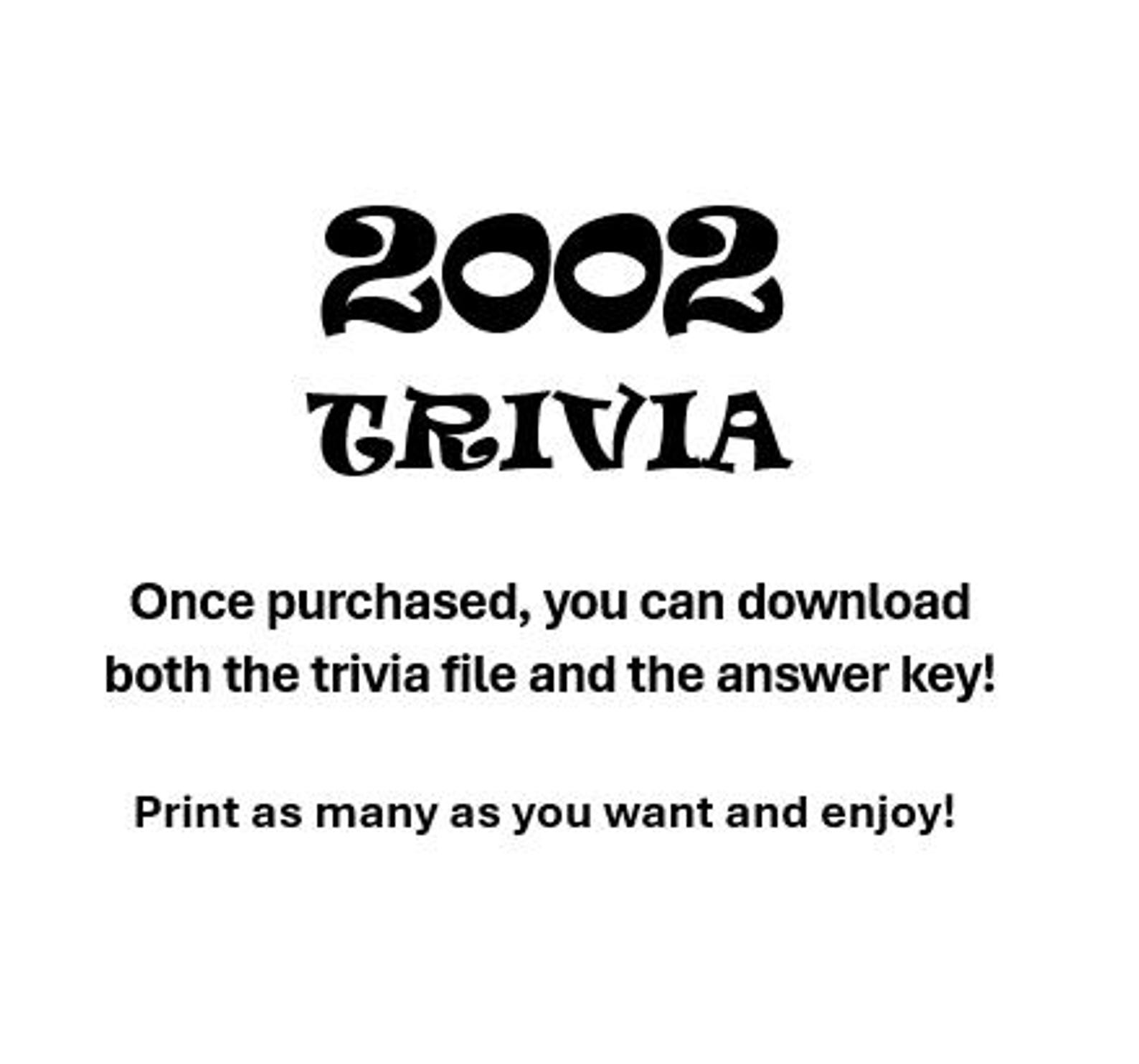 2002 Trivia Printable Game: Birthday Party Quiz (digital Download) - Etsy