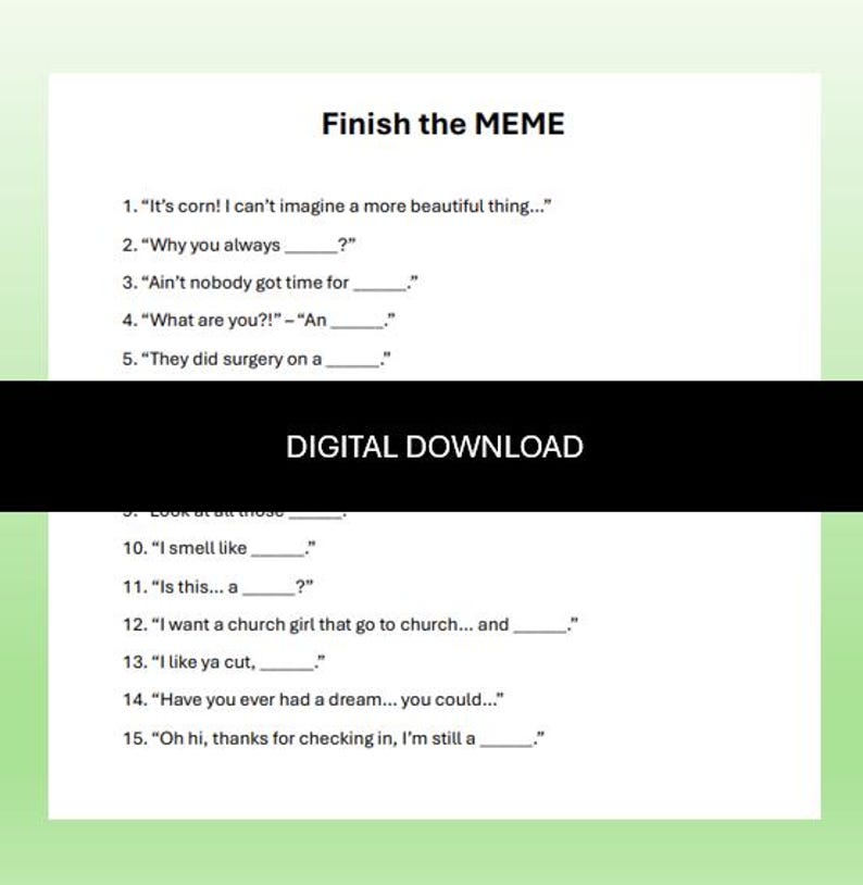 Finish the Meme Trivia Game (printable) - Etsy