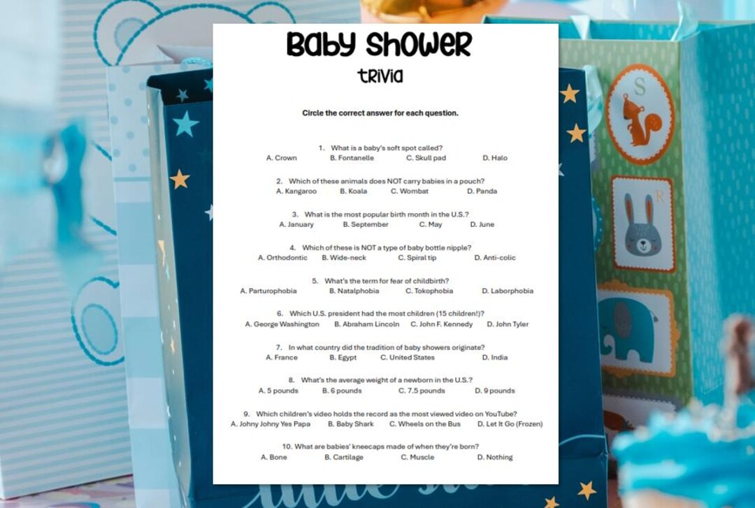 Baby Shower Trivia Game Printable – Fun Baby Shower Activity, Instant ...