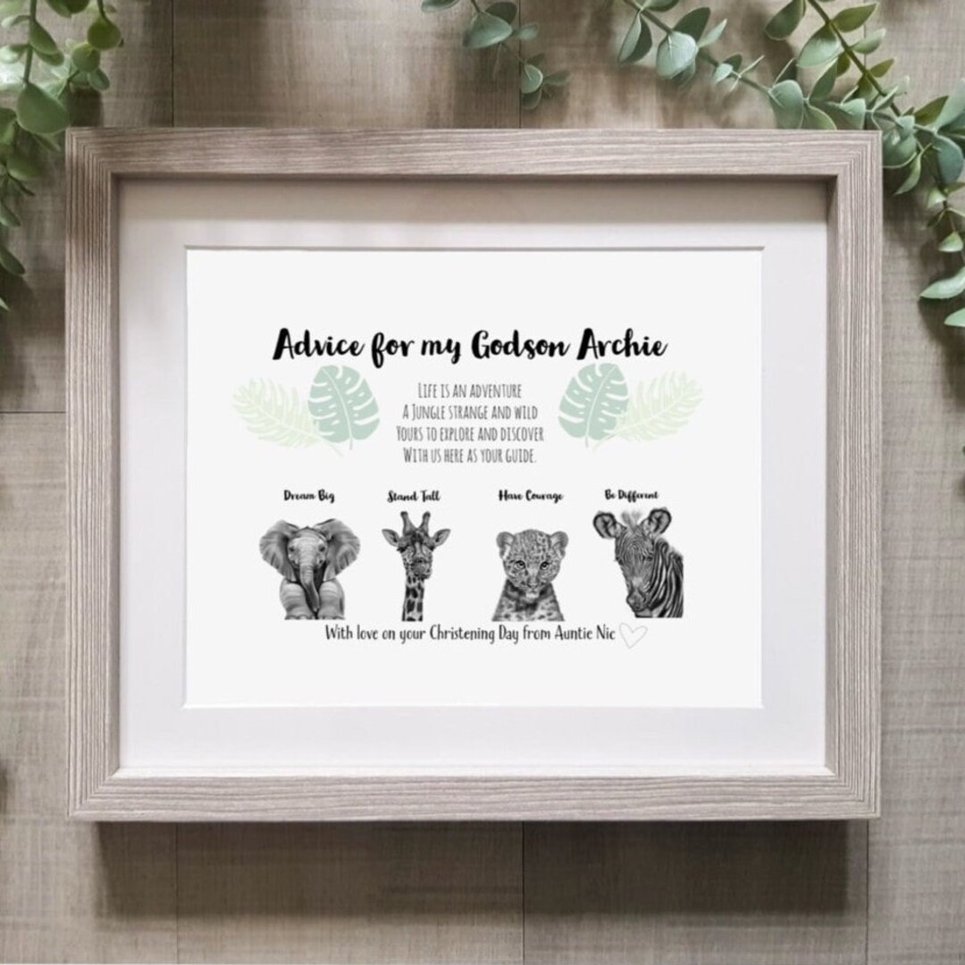 Personalised Christening Gift for Godson, Safari Animals Present ...