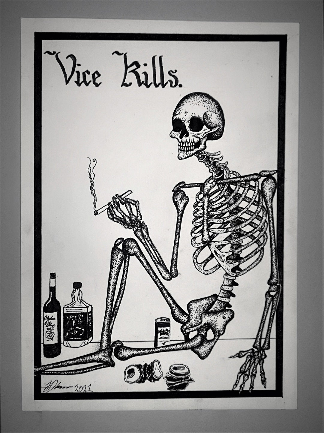 Vice Kills Original Gothic Skeleton Drawing OOAK - Etsy