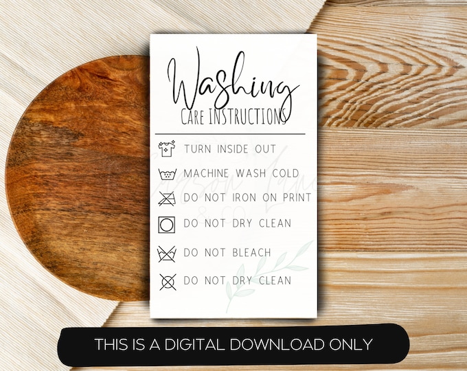 Printable Washing Instructions Card | PDF PNG Washing Care Card | Small ...