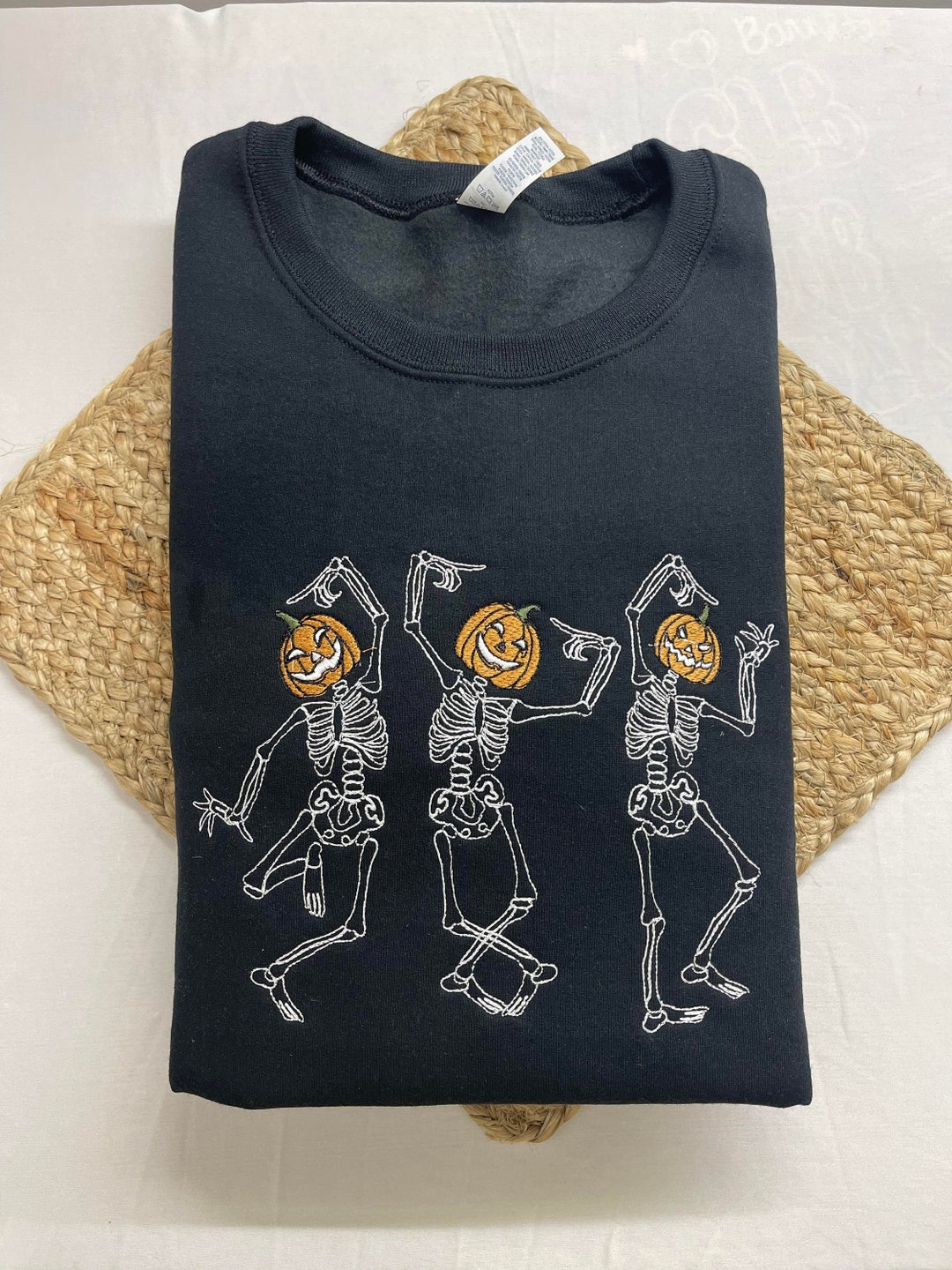 Embroidered Skeleton Sweatshirt Skellie Crew Neck Embroidered Skeletons ...