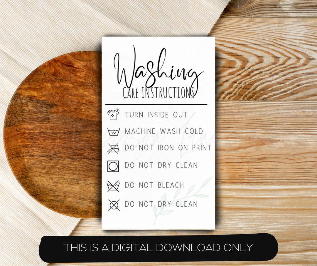 Printable Washing Instructions Card PDF PNG Washing Care Card Small ...