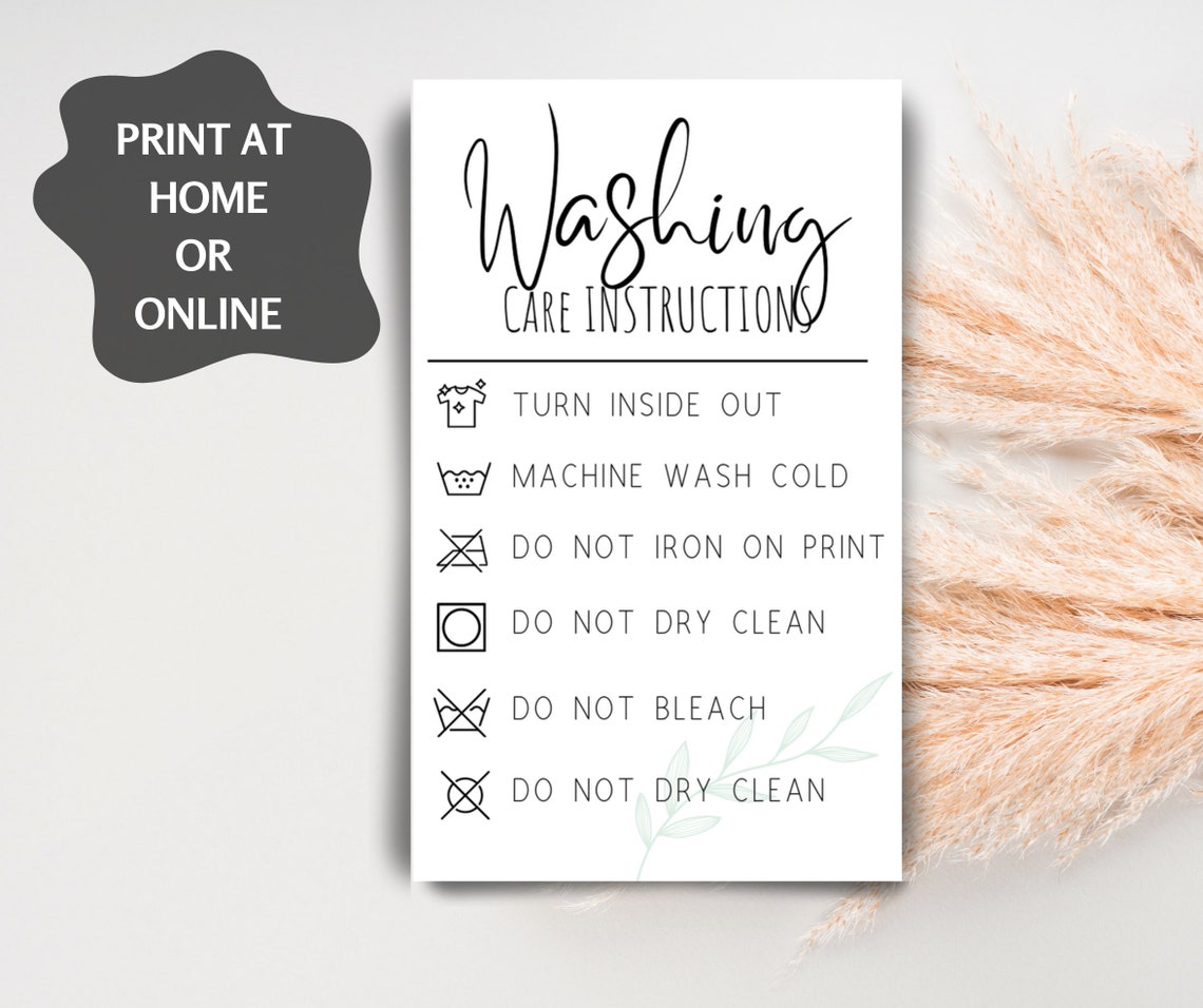 Printable Washing Instructions Card PDF PNG Washing Care - Etsy