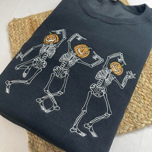 Embroidered Skeleton Sweatshirt Skellie Crew Neck Embroidered Skeletons ...