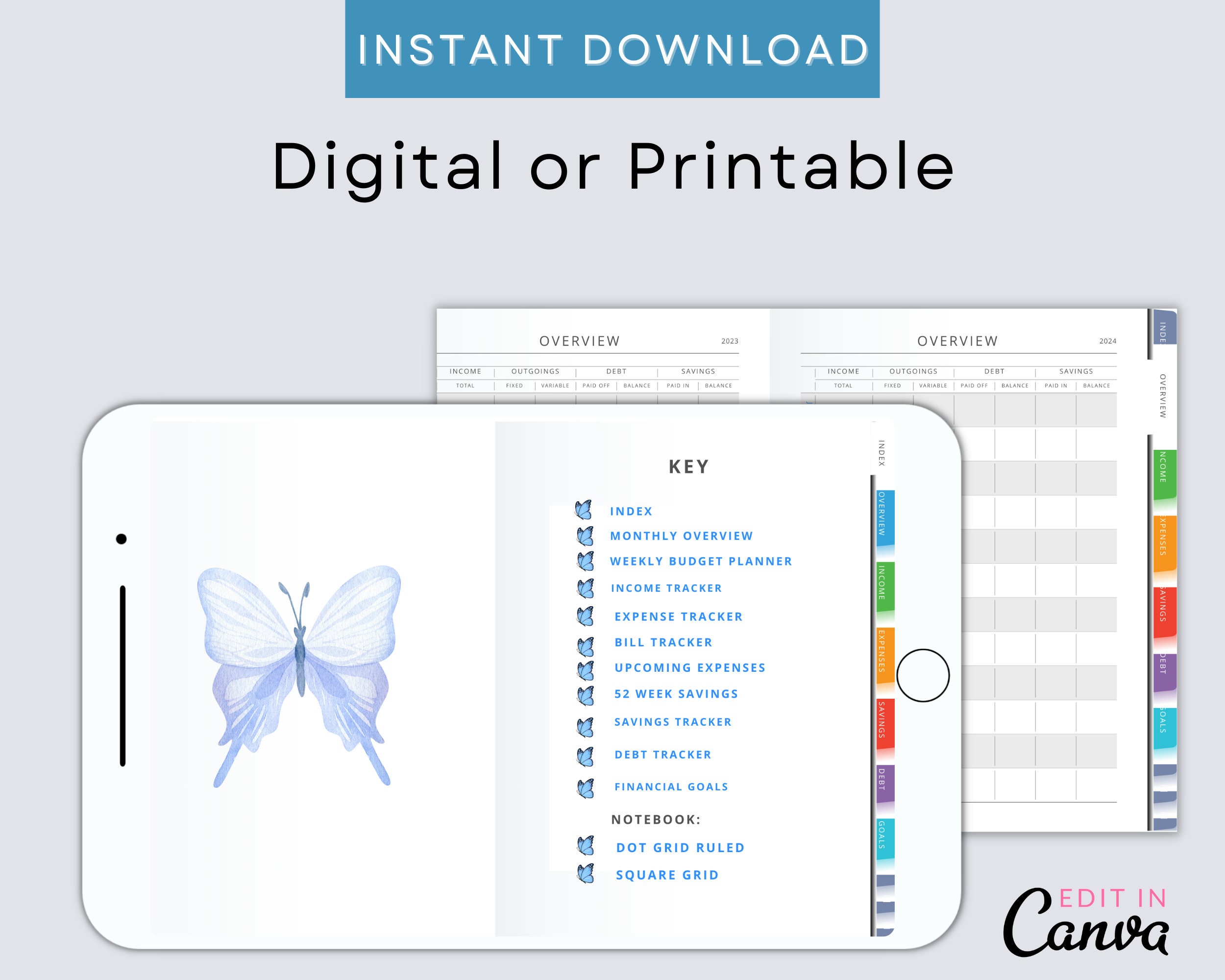 Digital Budget Planner, Digital Finance Planner, Digital Planner, Bi ...