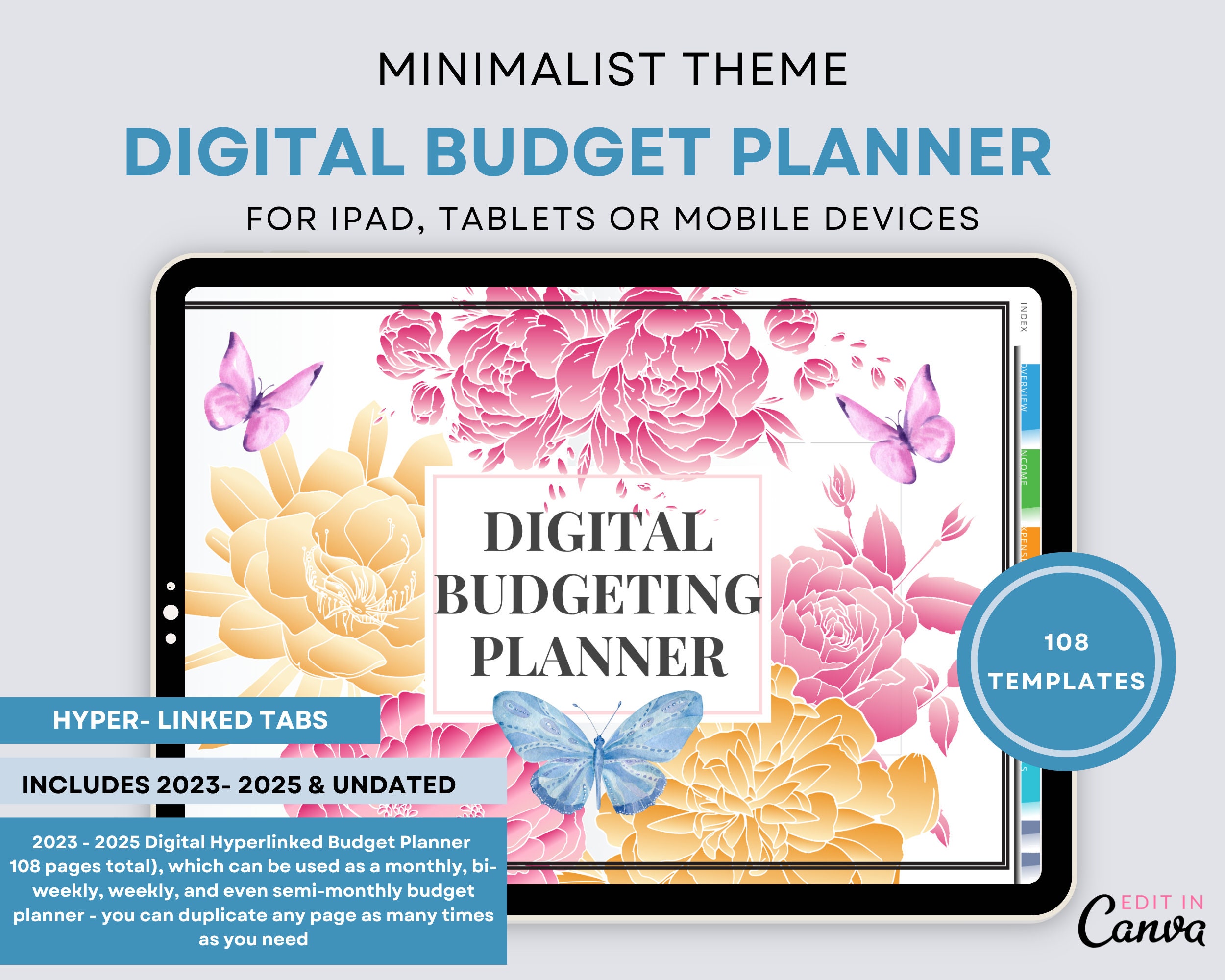 Digital Budget Planner, Digital Finance Planner, Digital Planner, Bi ...