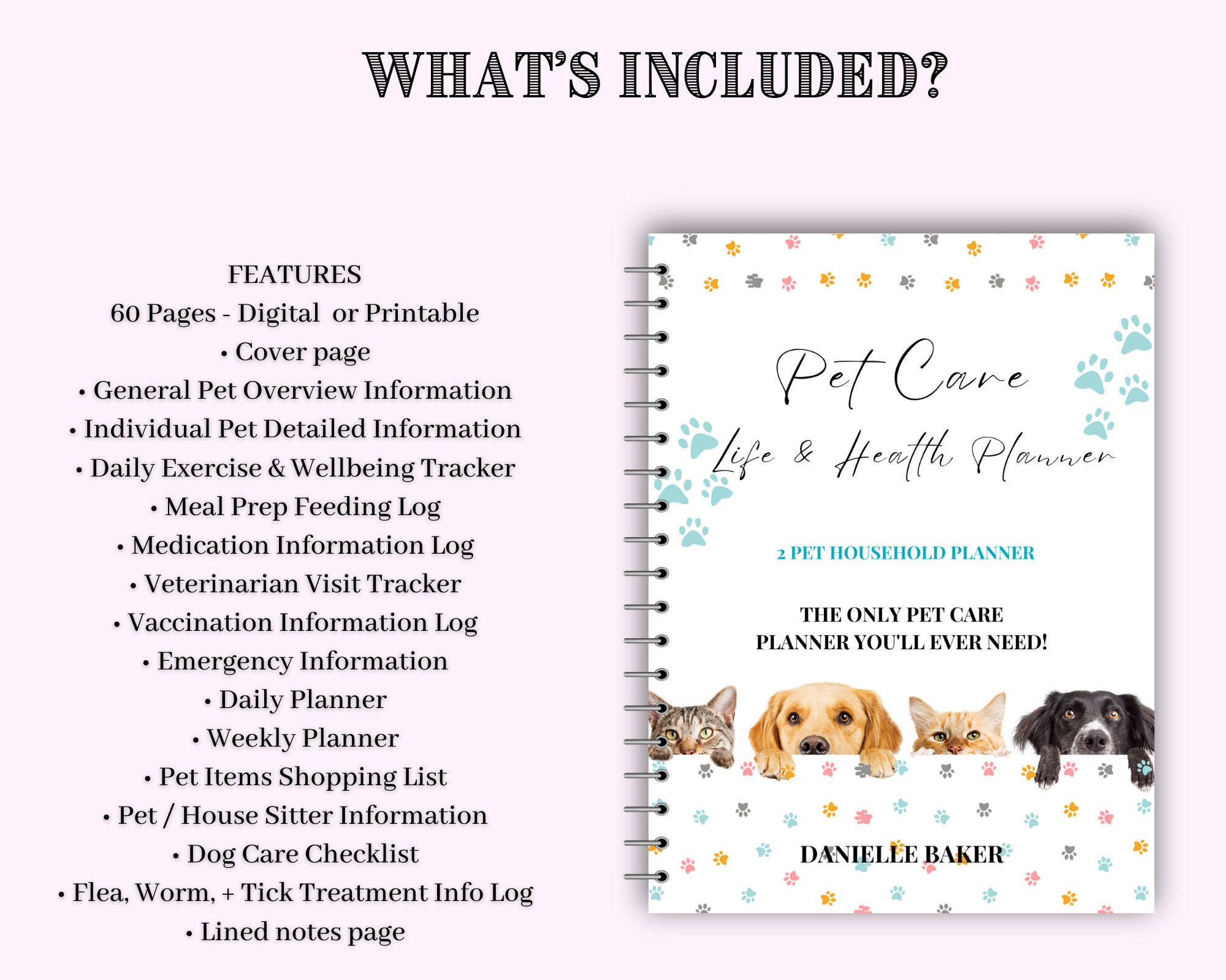 2 Pets Care Planner, Printable Pet Planner, Fillable Pet Planner, Pet ...