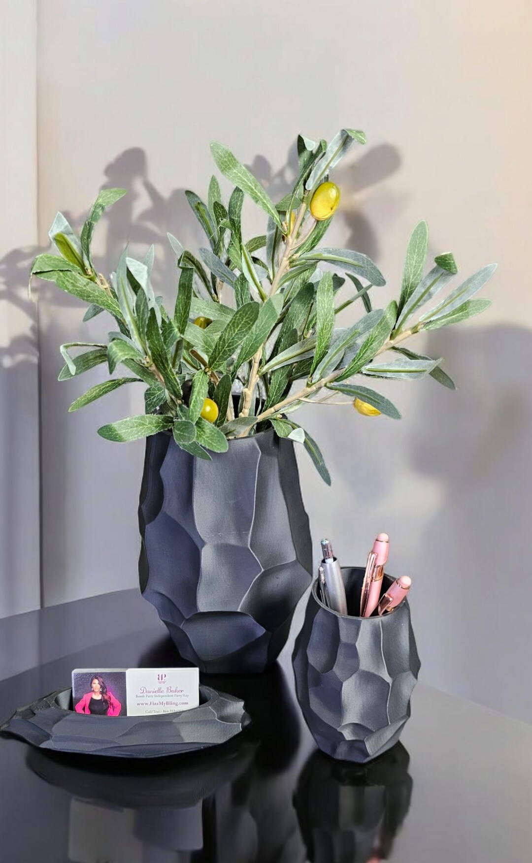 Obsidian Office Accessory Set Vase, Pen Pencil Cup Holder and a ...