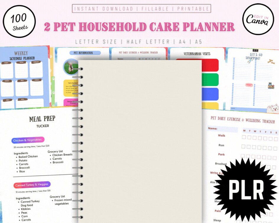 2 Pets Care Planner, Printable Pet Planner, Fillable Pet Planner, Pet ...