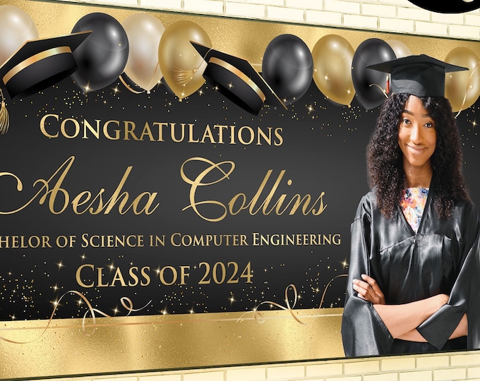 Graduation Outdoor Banner Editable Graduation Banner Black and Gold ...