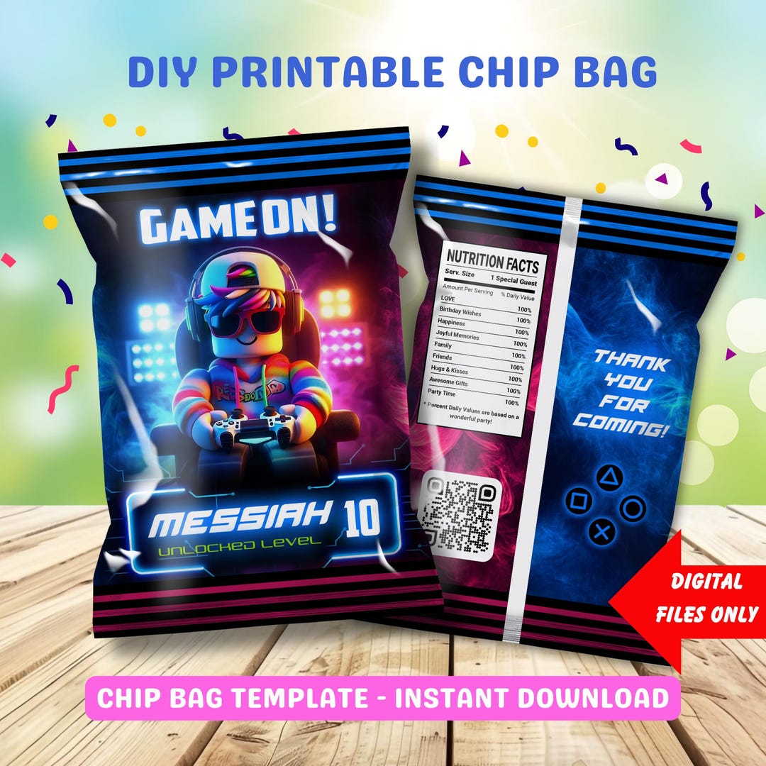 Editable Gamer Chip Bag Wrapper for Boy Birthday, Game on Snack Bag ...