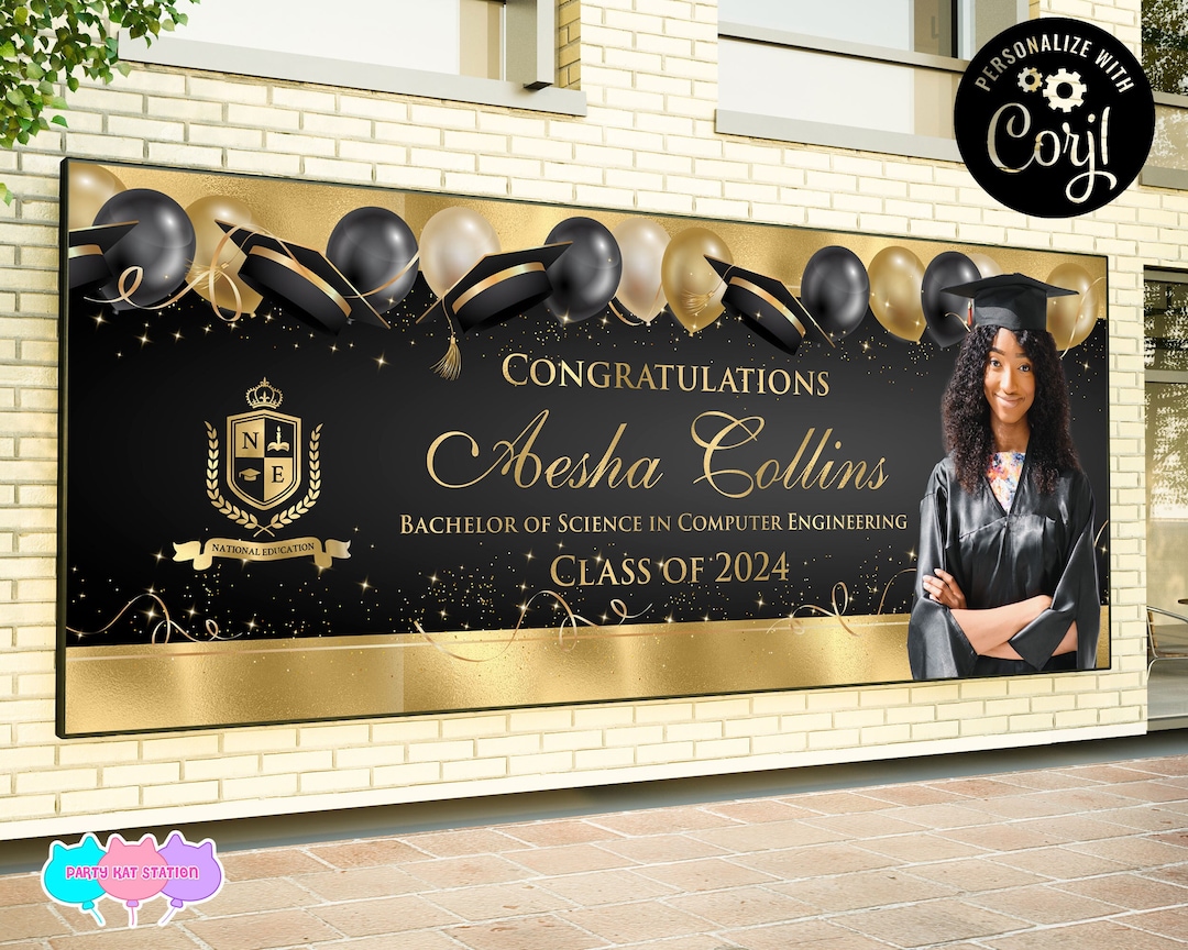 Graduation Outdoor Banner Editable Graduation Banner Black and Gold ...