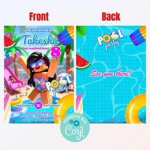 Roblox Pool Party Birthday Invitation, Kids Roblox Party Invite, Roblox ...