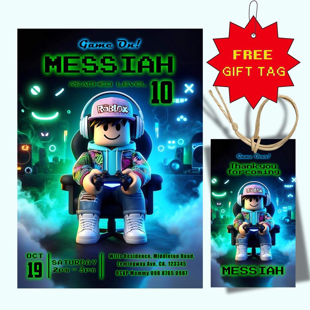 Roblox Birthday Invitation, Kids Roblox Party Invite, Boy Birthday ...