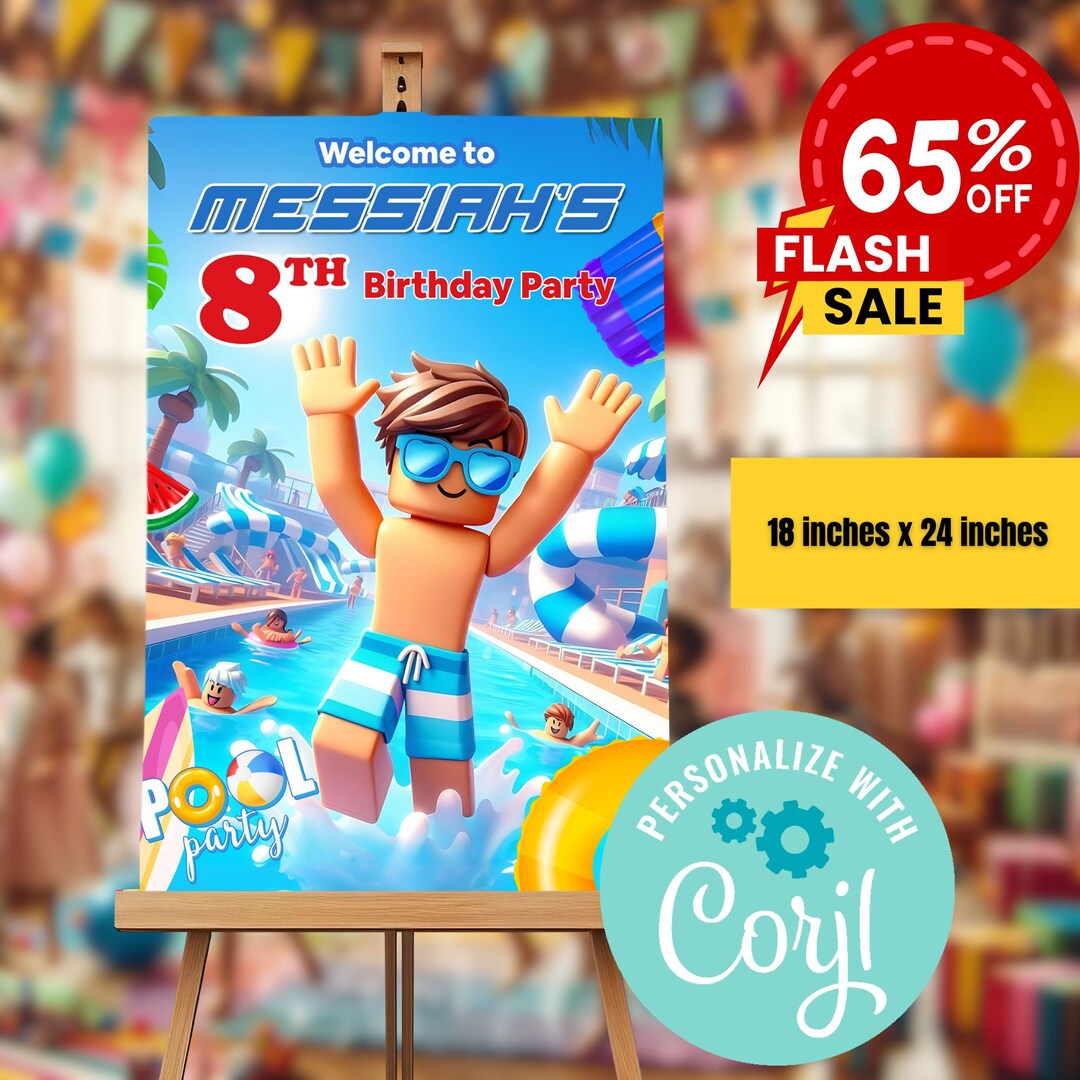 Roblox Pool Party Birthday Welcome Sign Template, Kids Roblox Birthday ...