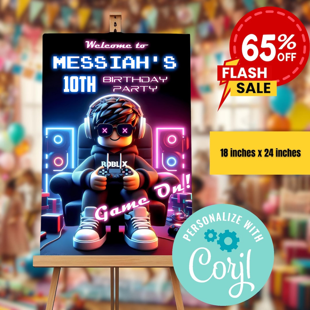 Roblox Birthday Welcome Sign, Kids Roblox Birthday Party Board, Gamer ...