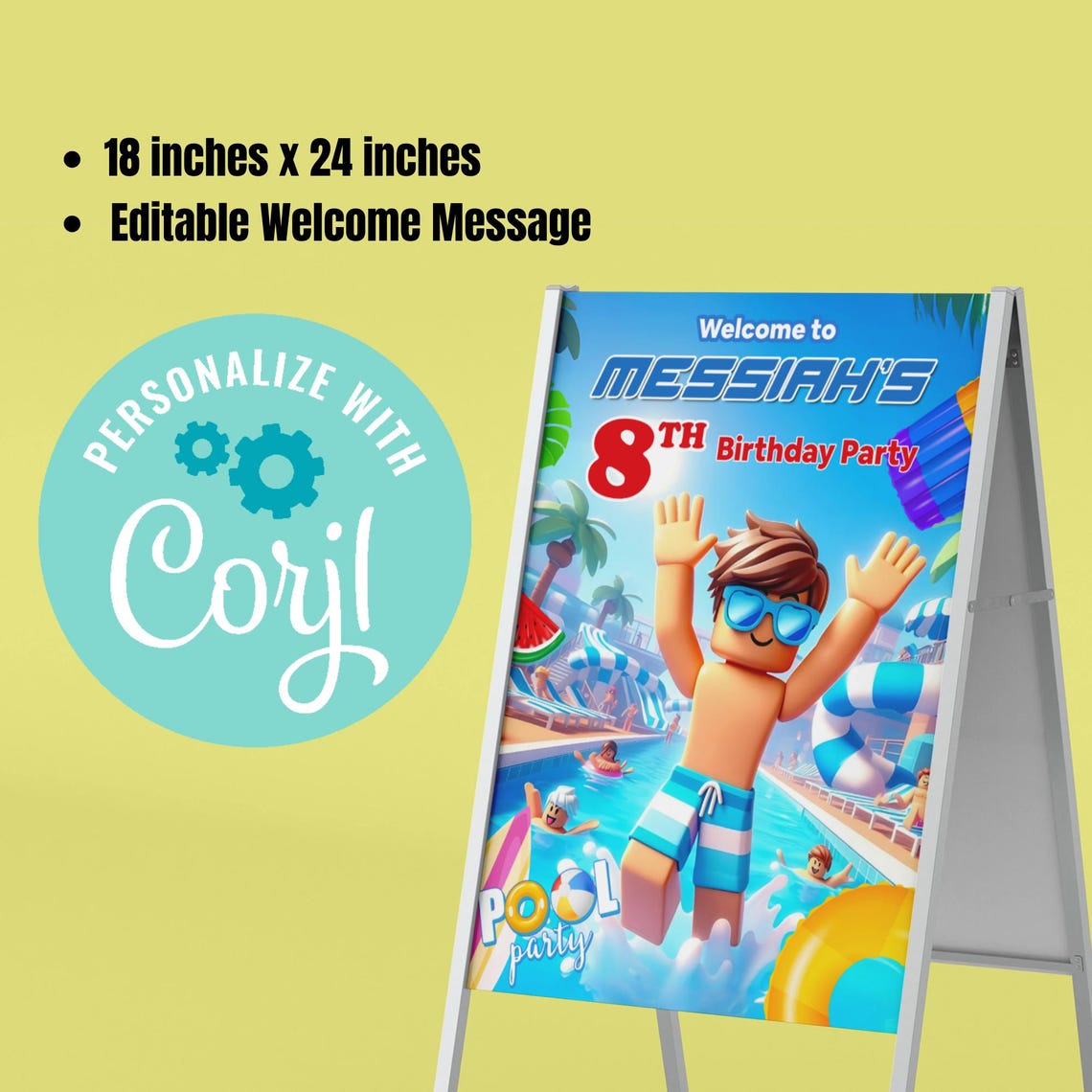 Roblox Pool Party Birthday Welcome Sign Template, Kids Roblox Birthday ...