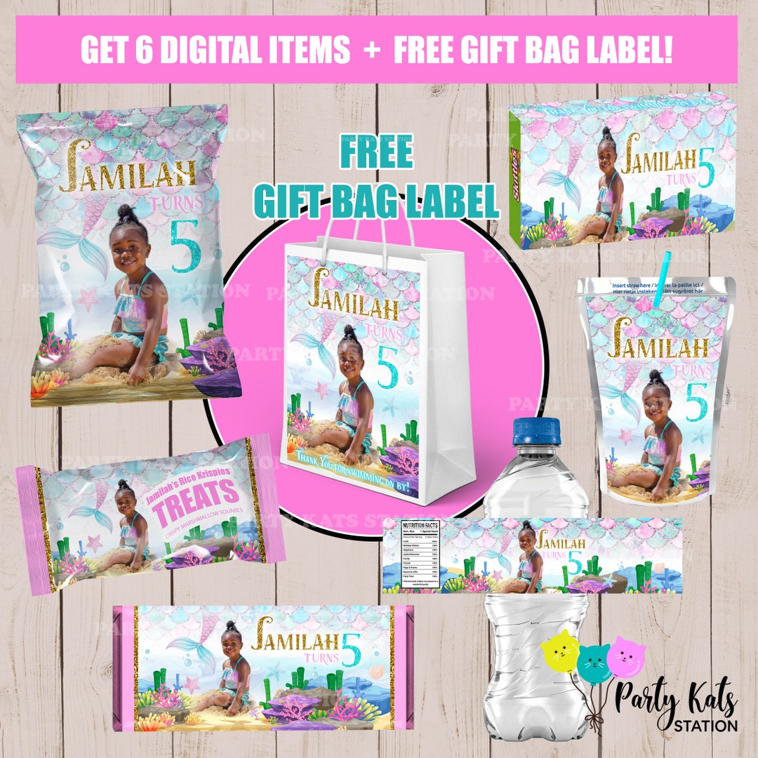 Custom Mermaid Party Labels Bundle, Mermaid Party Favors, Mermaid Chip ...