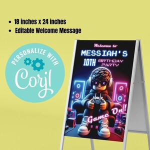 Roblox Birthday Welcome Sign, Kids Roblox Birthday Party Board, Gamer ...