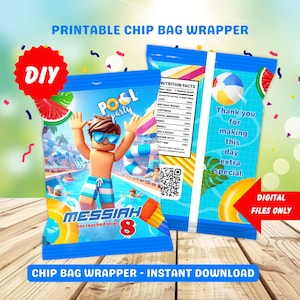 Pool Party Chip Bag Wrapper, Splash Party Favor for Boys Birthday ...