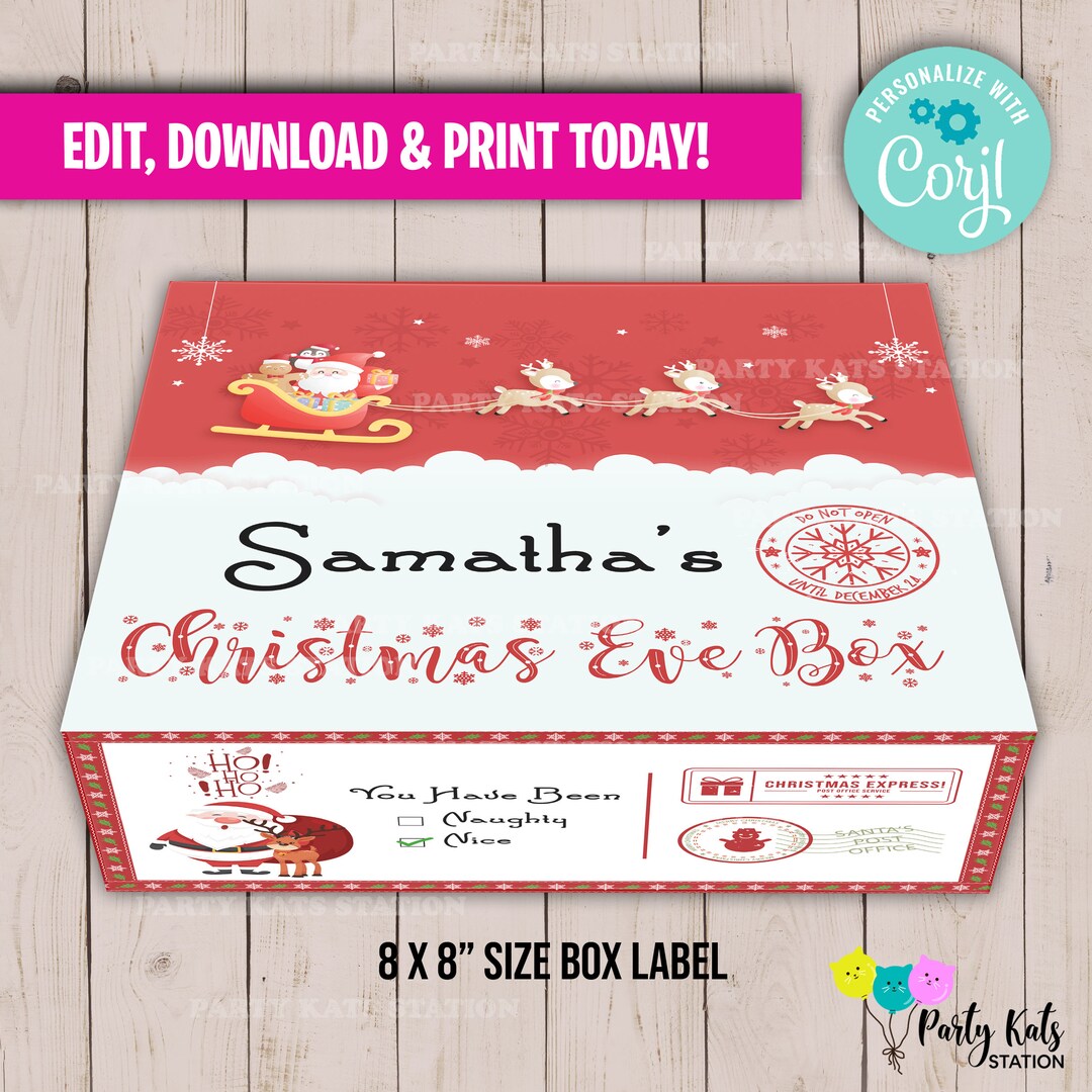 Christmas Eve Box Label, Christmas Gift Box Label, Christmas Box Label ...
