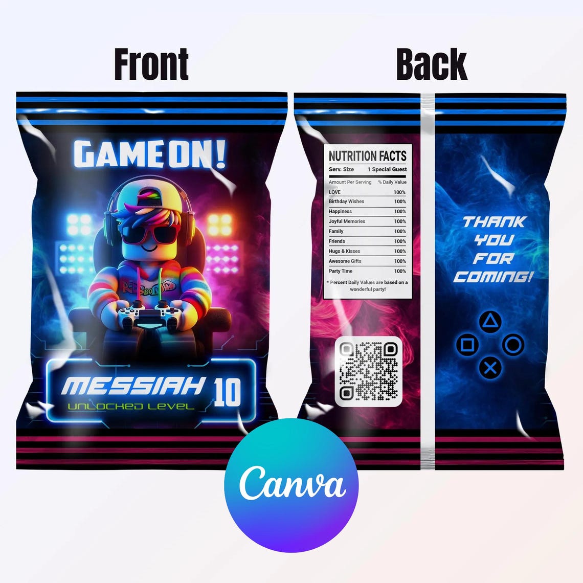 Editable Gamer Chip Bag Wrapper for Boy Birthday, Game on Snack Bag ...