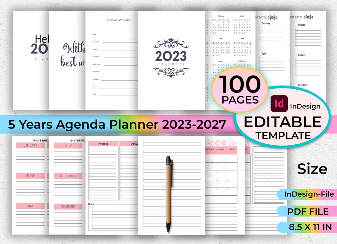 2023-2027 Agenda Planner: Monthly KDP Interior (indesign & PDF) - Etsy