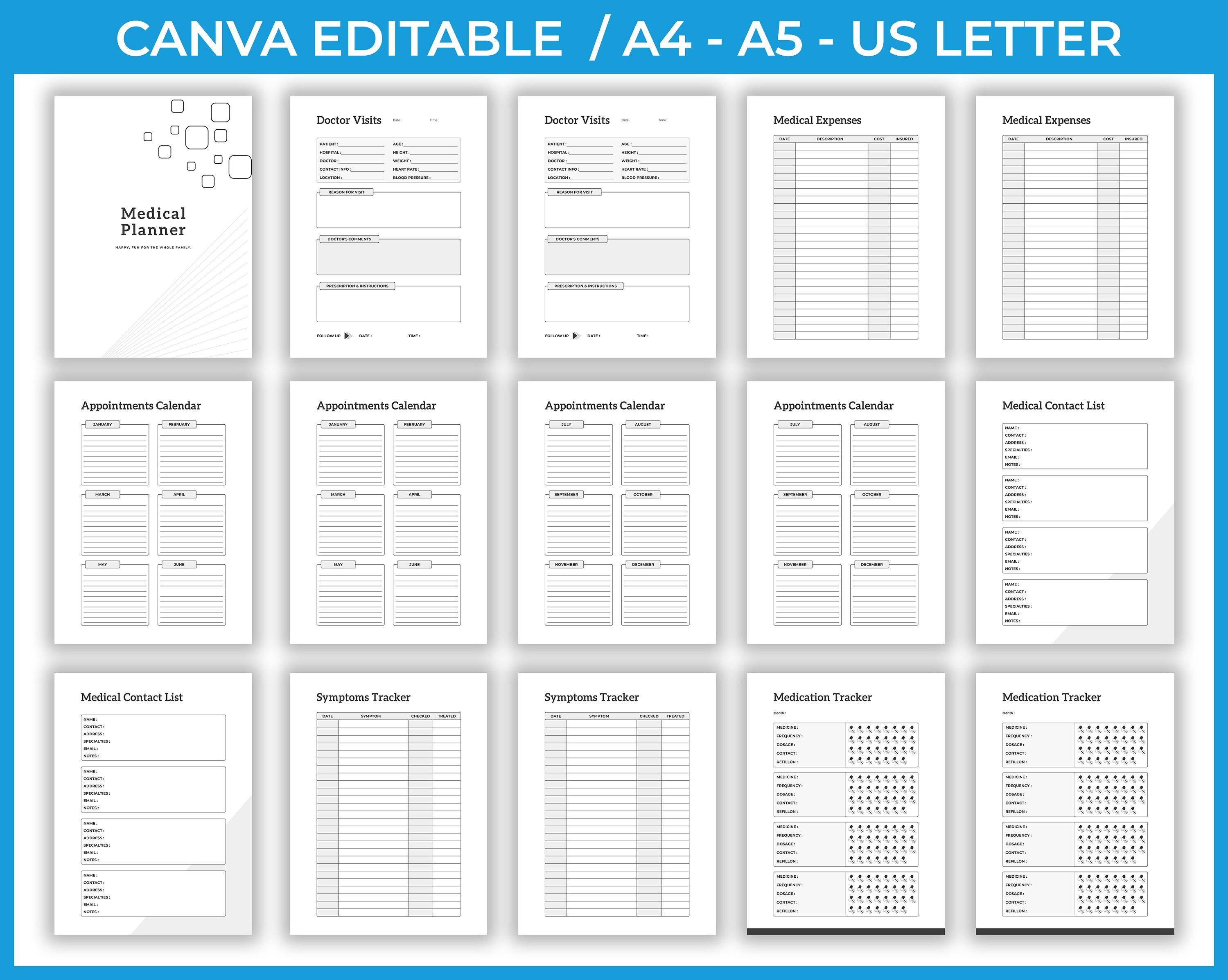 Medical Planner Canva Editable Template / Doctor Visits /medical ...