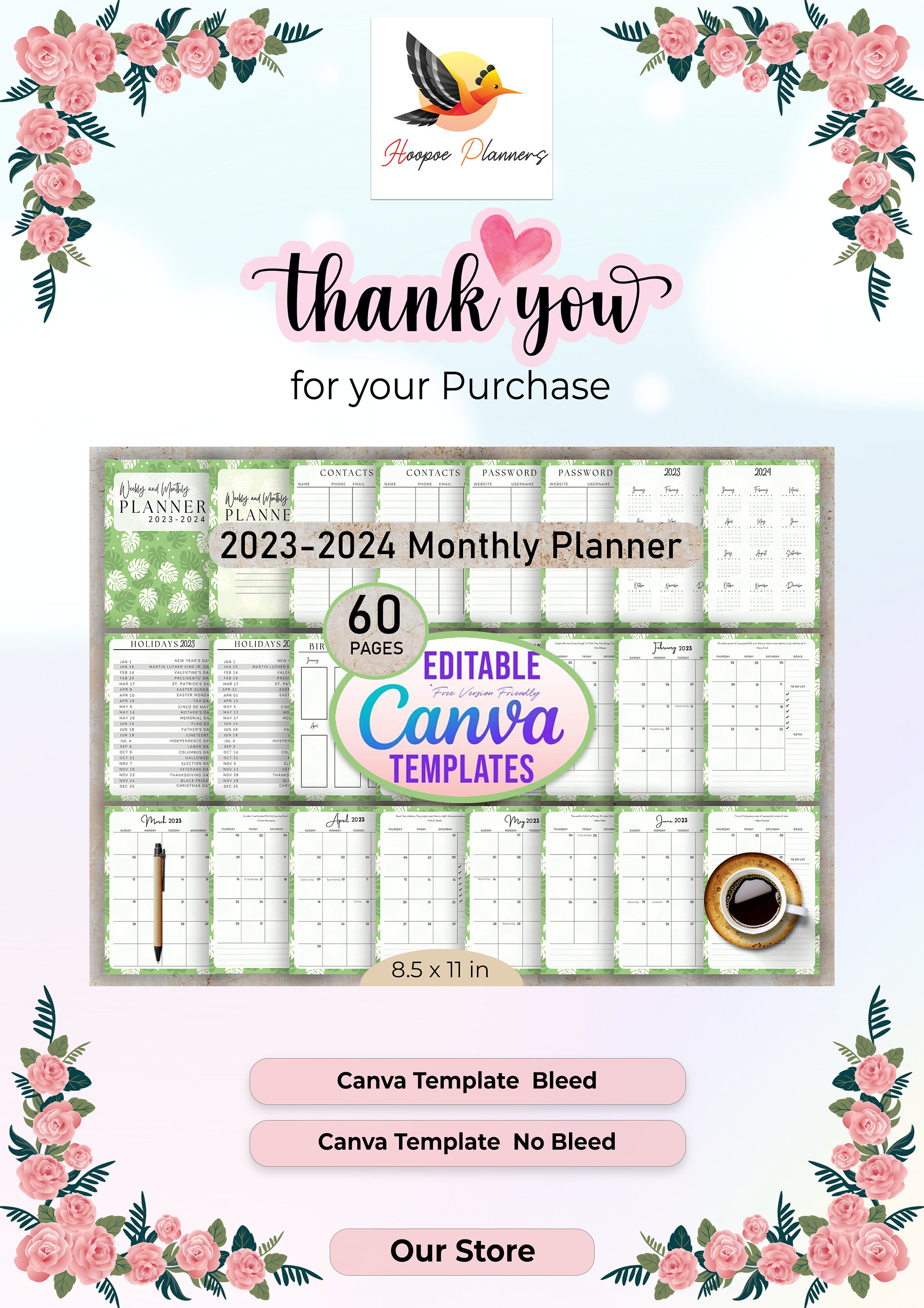 2023-2024 Monthly Planner Canva Template / Daily Weekly & Monthly ...