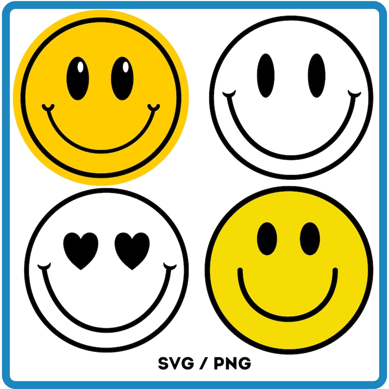 Smiley Face Emoji SVG & PNG Bundle: Fun Designs (digital Download) - Etsy