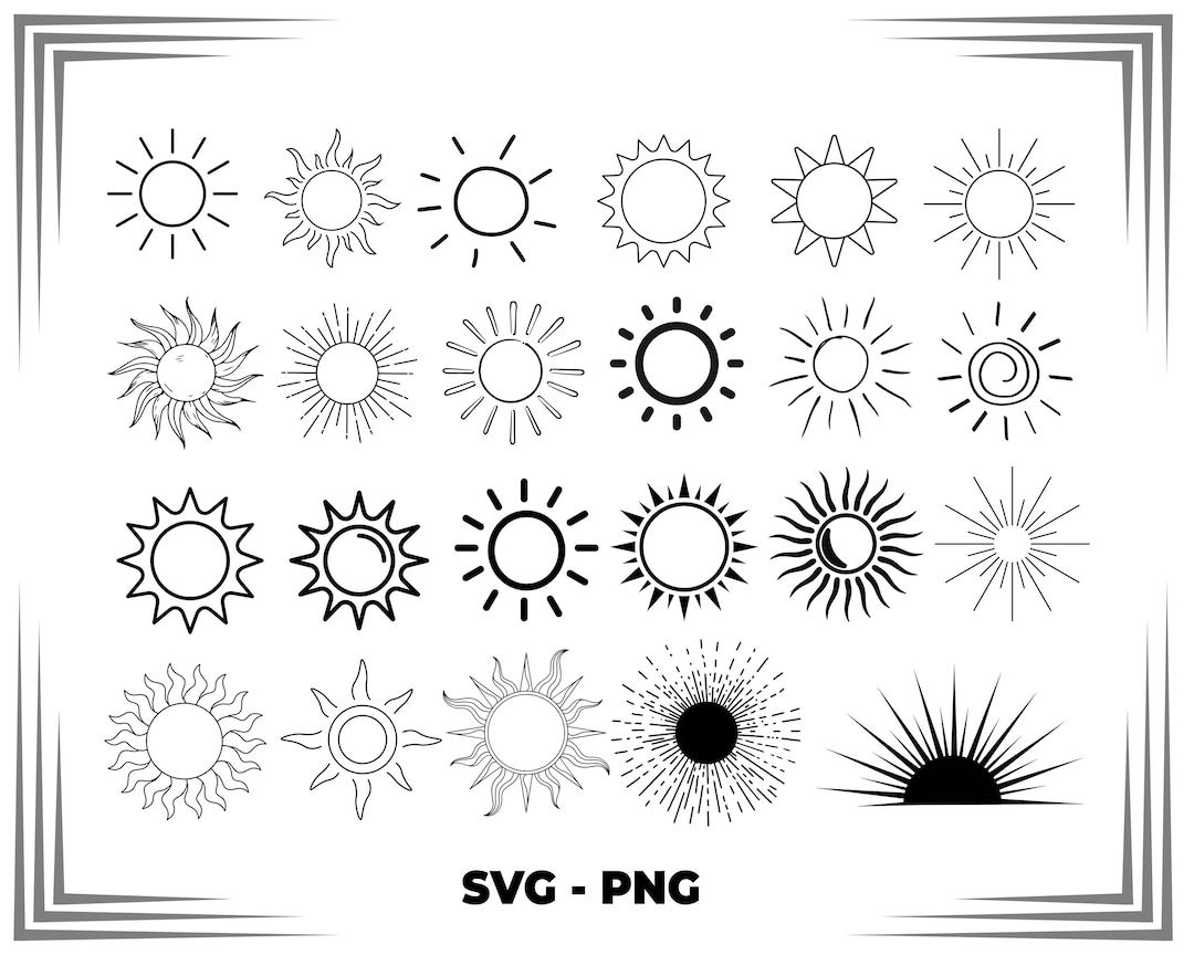Sun SVG & PNG Bundle: 24 Sunburst Laser Cut Designs - Etsy