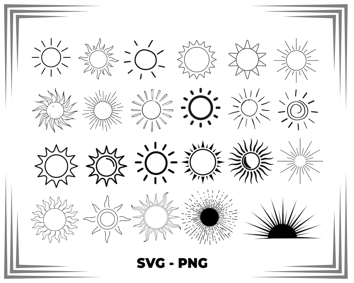 Sun SVG & PNG Bundle: 24 Sunburst Laser Cut Designs - Etsy