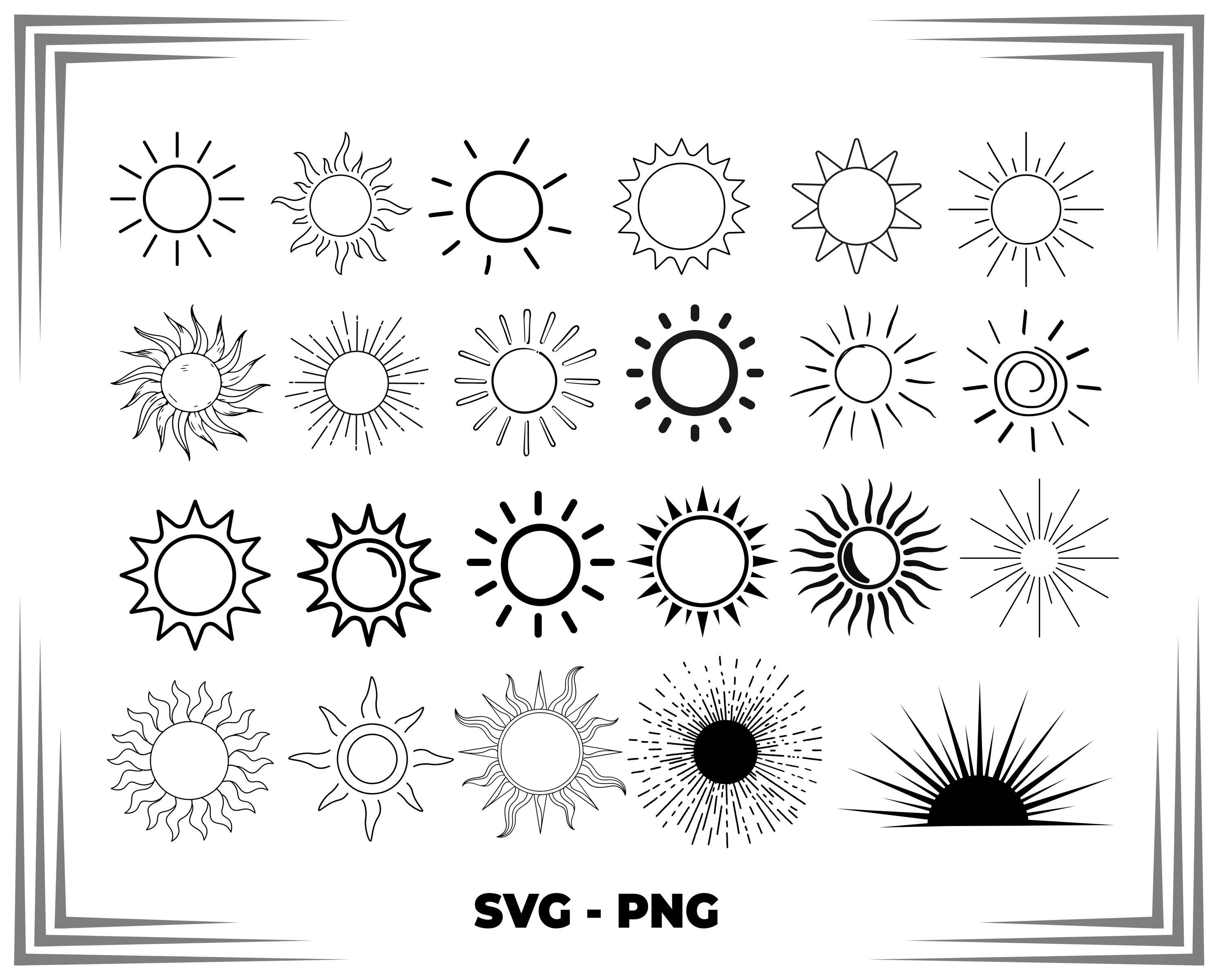 Sun SVG & PNG Bundle: 24 Sunburst Laser Cut Designs - Etsy