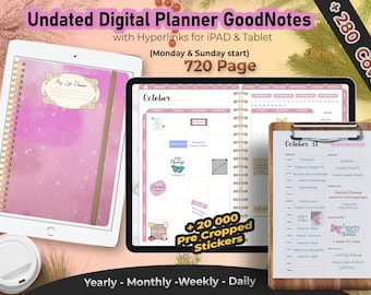 UNDATED Goodnotes Planner, Monthly Digital Planner, Goodnotes Template ...