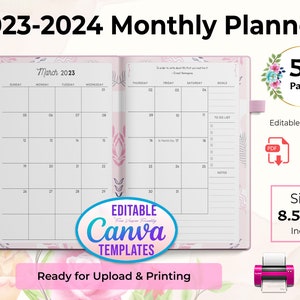 2023-2024 Monthly Planner CANVA Template / Dated Planner / Kdp ...