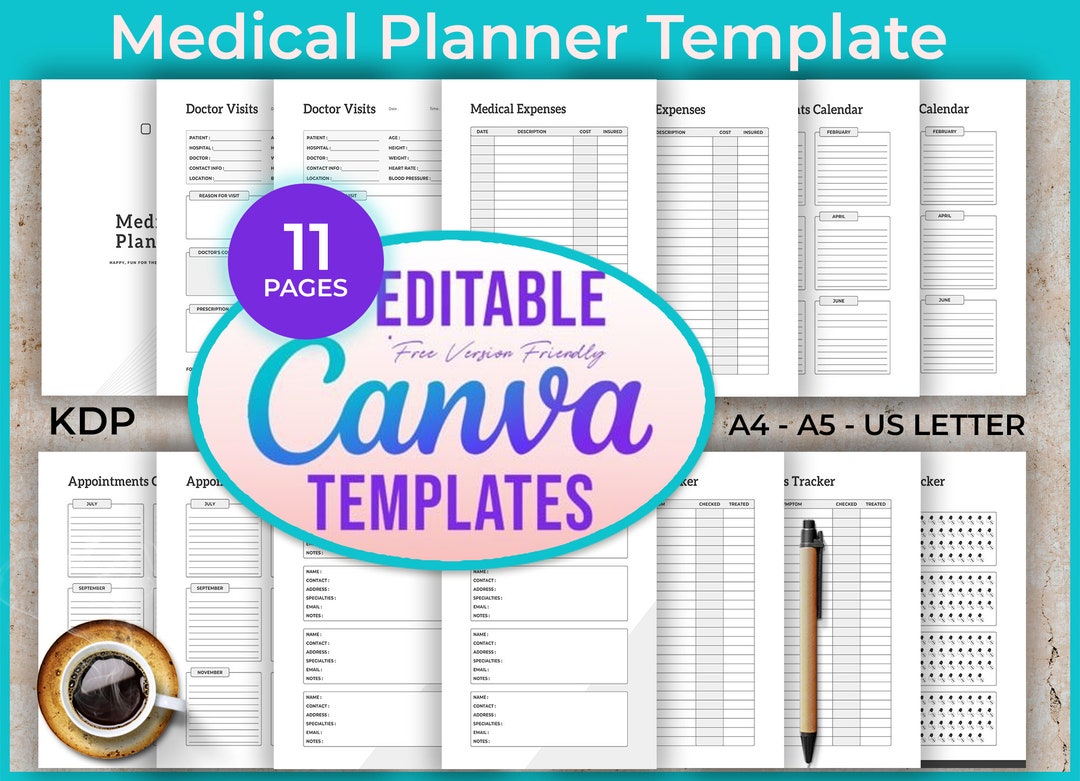 Medical Planner Canva Template: Doctor Visits, Expenses, Tracker ...