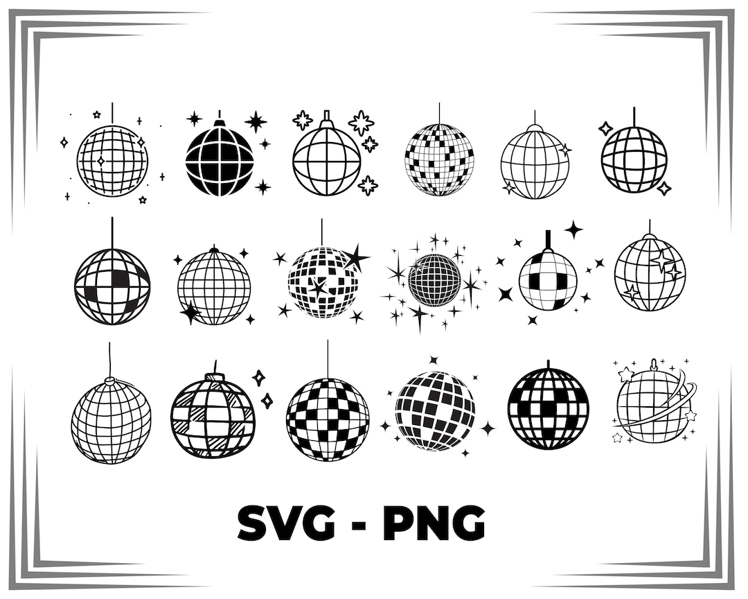 Retro Disco Ball SVG & PNG Bundle: 18 Party Designs (laser Cut Files ...